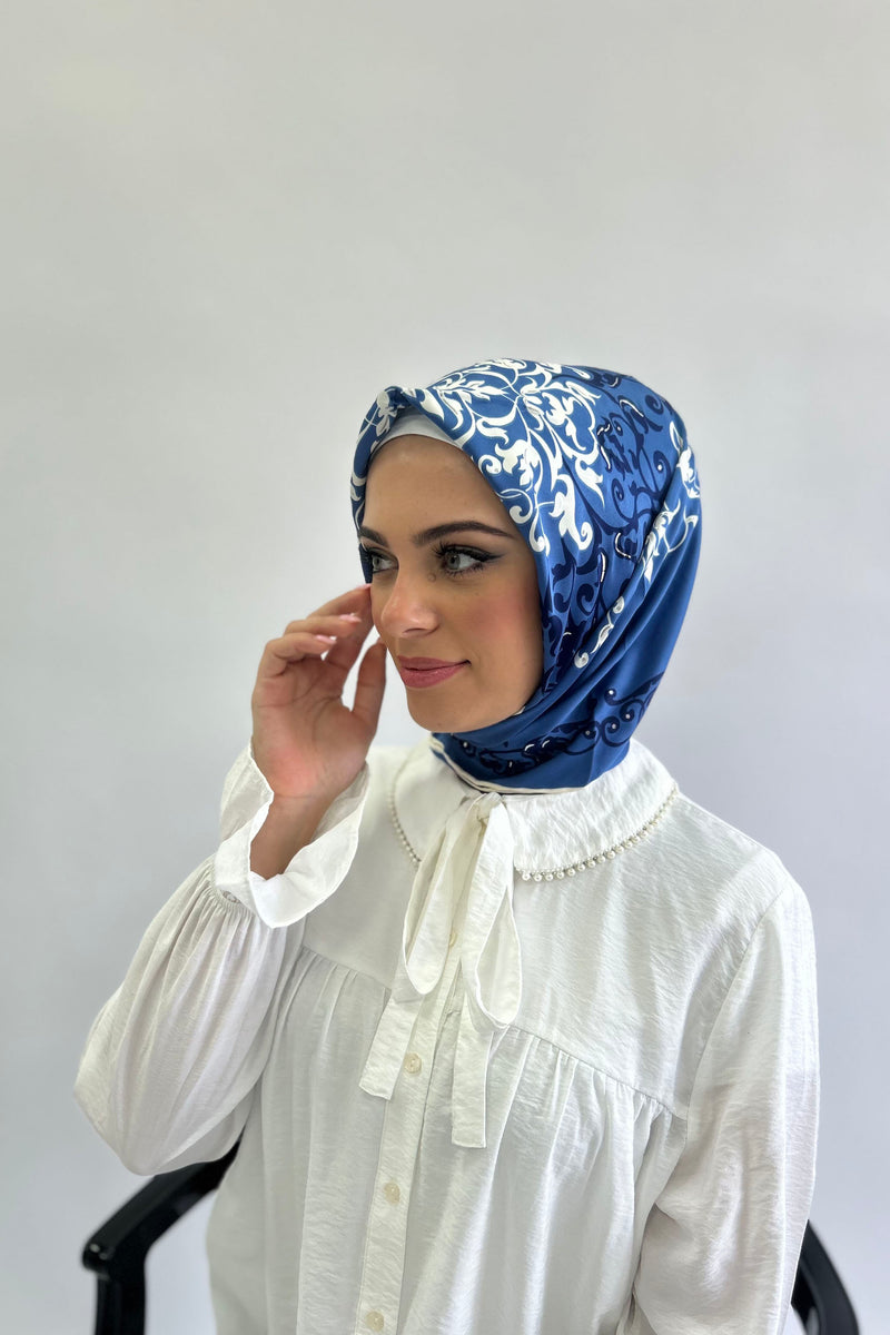 Premium Burden 100cm Square Damask Pattern Silky Hijab – Arabesque