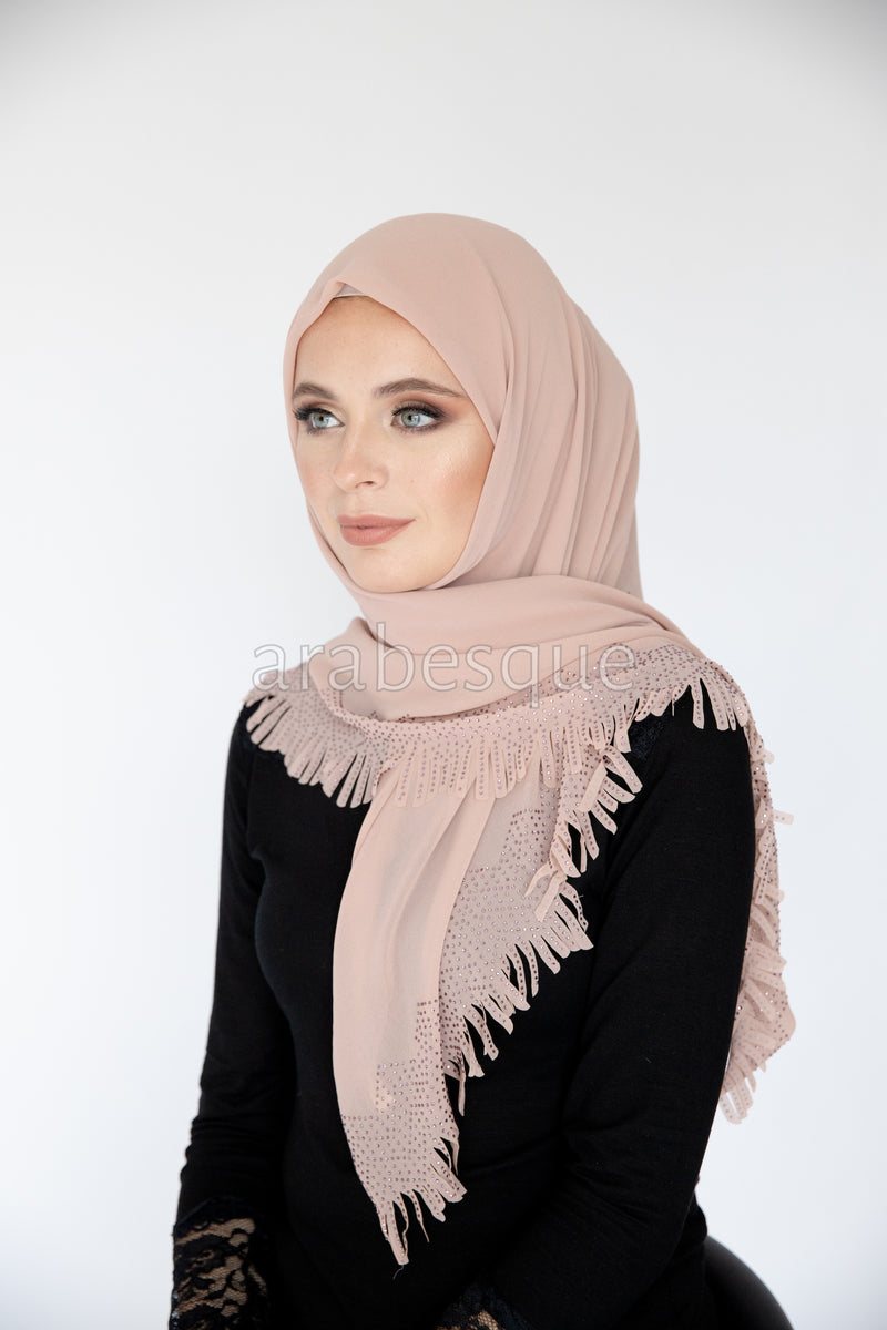 Kashkha Hijabs | Kashkha 110cm Square Tassel Hijab – Arabesque